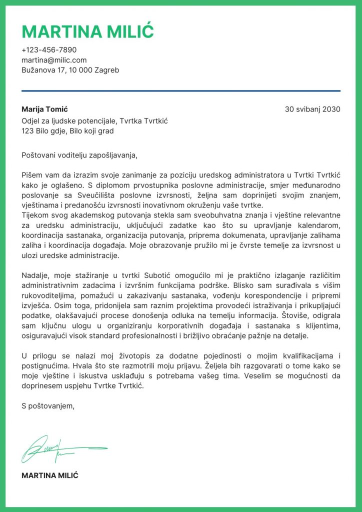 Motivacijsko pismo opće namjene (uključen predložak) - Zaposlise.hr